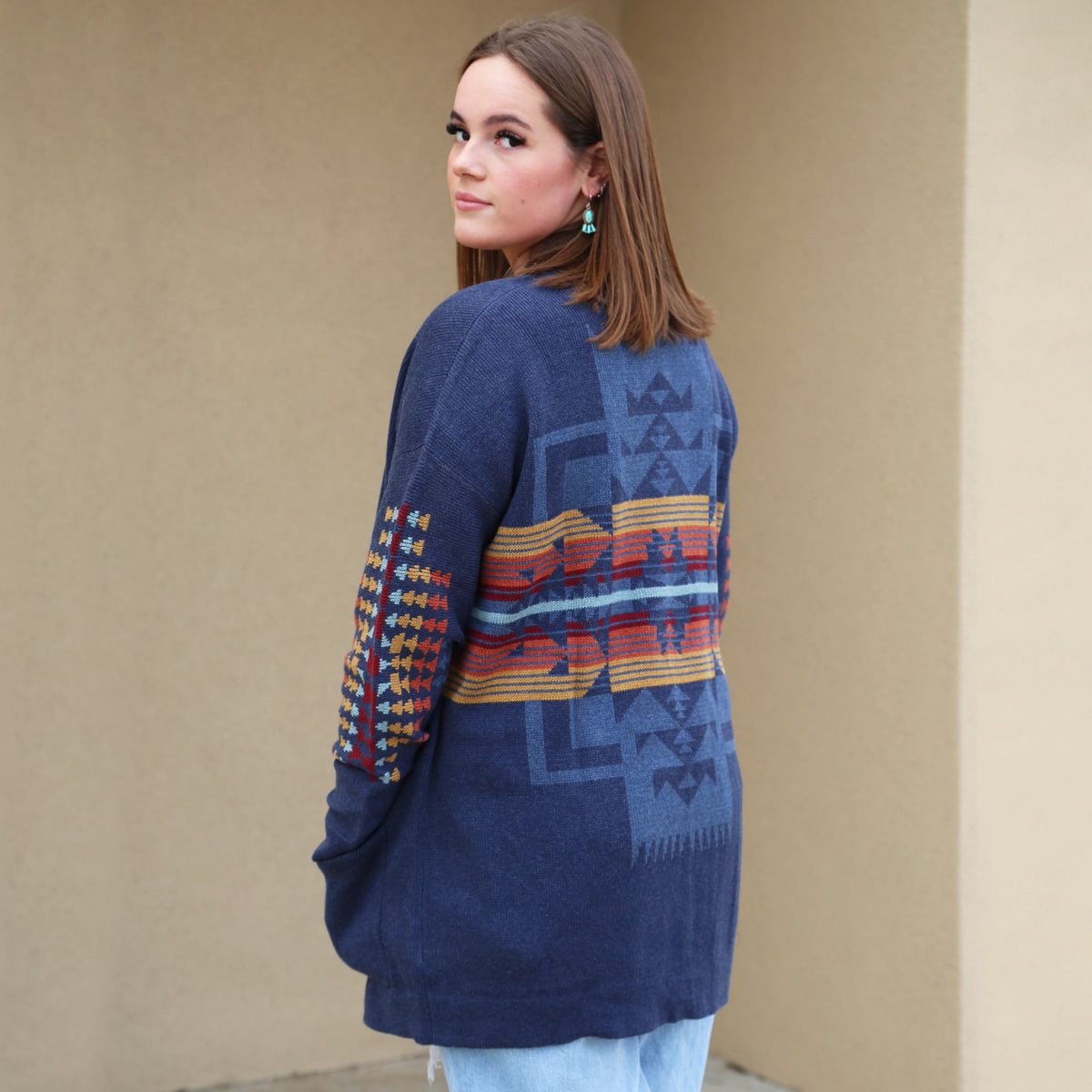 Graphic Open Front Navy Multi Cardigan – Native Co. Gallery, LLC